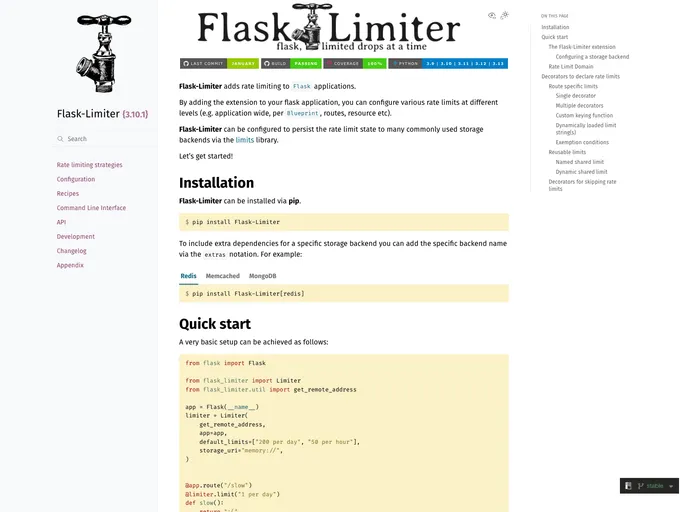 Flask Limiter by Alisaifee - A Flask Template | Built At Lightspeed