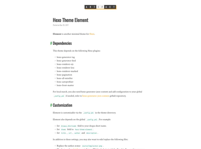 Hexo Theme Element by Artchen - A undefined Template | Built At Lightspeed