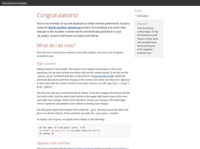 Jekyll Asciidoc Quickstart by Asciidoctor - A undefined Template | Built At Lightspeed
