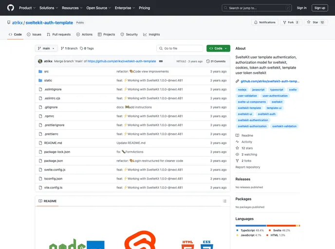 Sveltekit Auth Template by Atrikx - A Svelte Template | Built At Lightspeed