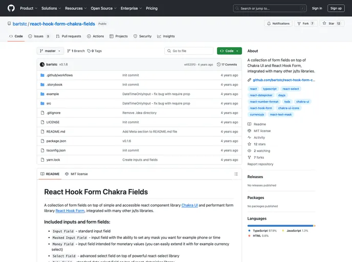 React Hook Form Chakra Fields by Bartstc - A React Template | Built At Lightspeed
