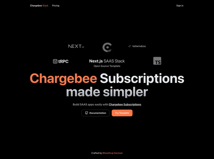 Chargebee Saas Stack by Bharathvaj Ganesan - A Nextjs Template | Built At Lightspeed