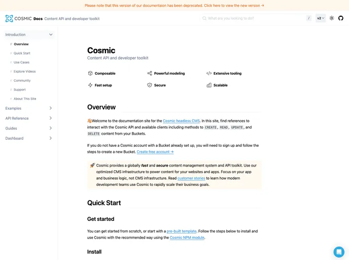 Cosmic Docs by Cosmicjs - A undefined Template | Built At Lightspeed