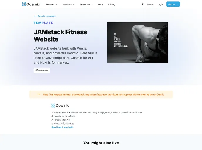 Nuxt Jamstack Website by Cosmicjs - A Nuxt Template | Built At Lightspeed