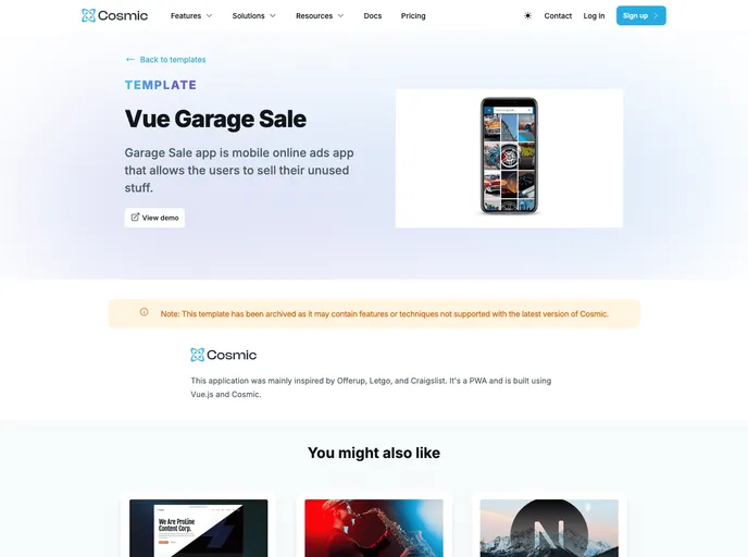 Vue Garage Sale by Cosmicjs - A Vue Template | Built At Lightspeed