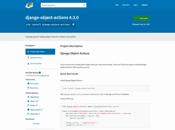 Django Object Actions by Crccheck - A Django Template | Built At Lightspeed