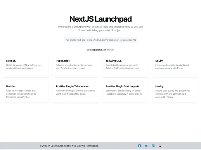 Next Js Launchpad by Creowis - A Nextjs Template | Built At Lightspeed