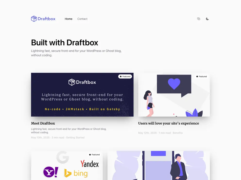 Gatsby Ghost Novela Theme by Draftbox Co - A React Template | Built At Lightspeed