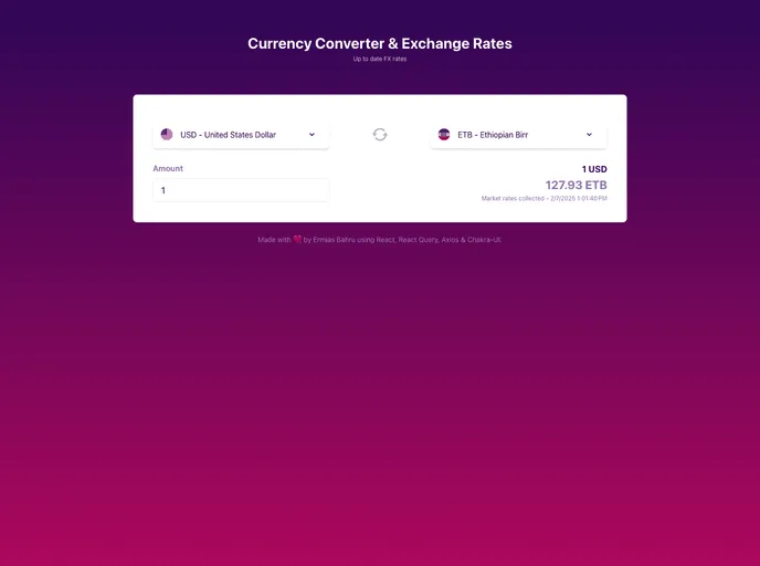 Currency Converter by Ermiasbahru - A React Template | Built At Lightspeed