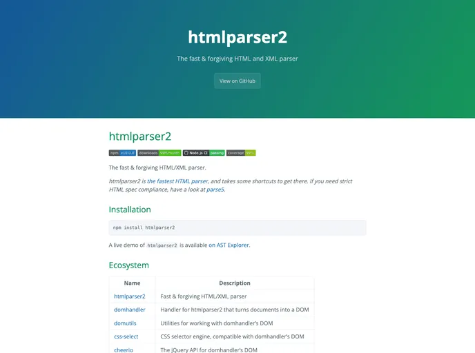Htmlparser2 by Fb55 - A undefined Template | Built At Lightspeed