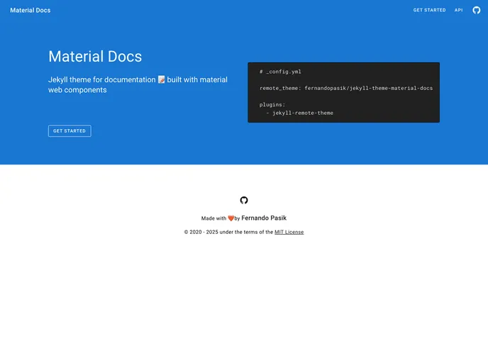 Jekyll Theme Material Docs by Fernandopasik - A Jekyll Template | Built At Lightspeed