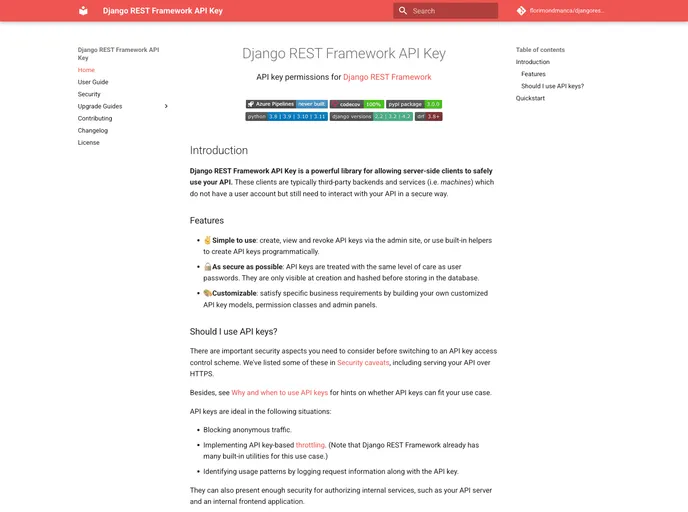 Djangorestframework Api Key by Florimondmanca - A undefined Template | Built At Lightspeed