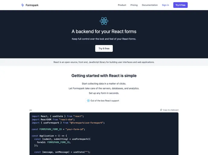 Use Formspark by Formspark - A React Template | Built At Lightspeed