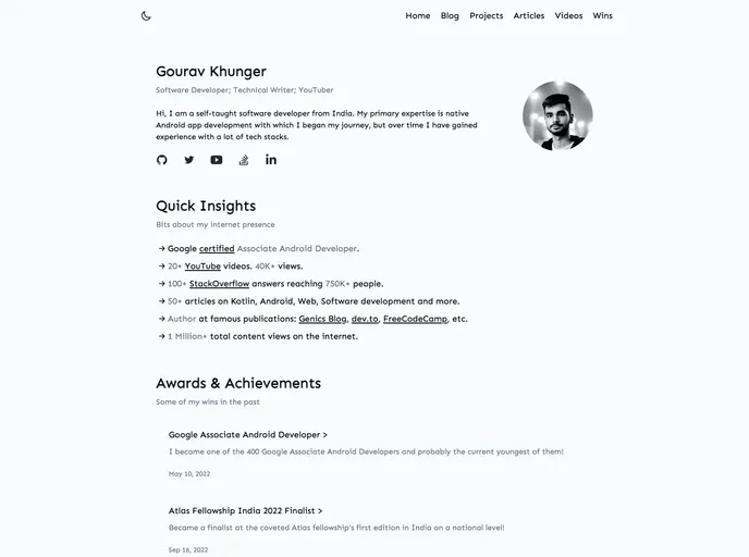 Portfolio by Gouravkhunger - A Jekyll Template | Built At Lightspeed