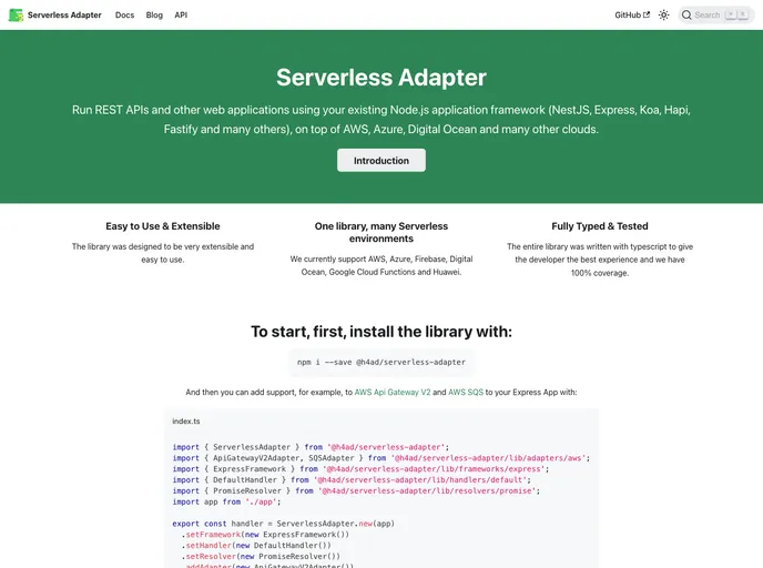 Serverless Adapter by H4ad - A Express Template | Built At Lightspeed