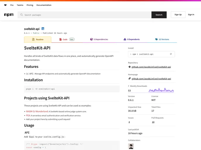 Sveltekit Api By Jacoblincool A Svelte Template Built At Lightspeed