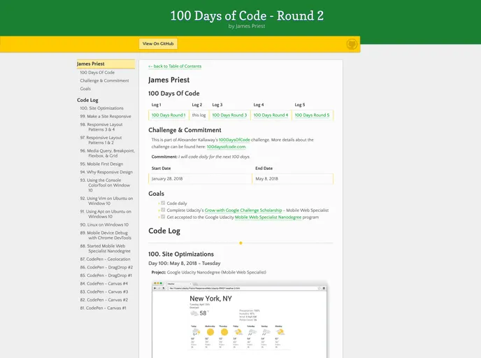 100 Days Of Code Log R2 by James Priest - A undefined Template | Built At Lightspeed