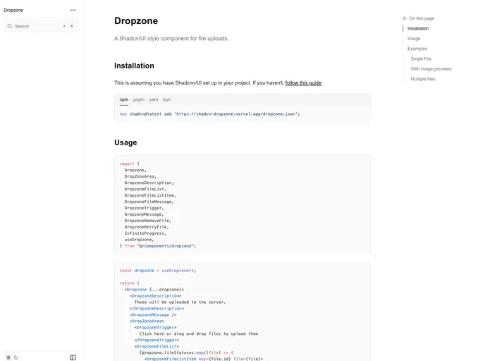 Shadcn Dropzone by Janglad - A undefined Template | Built At Lightspeed