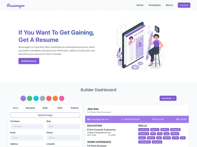 Resumegen by Jigar Sable - A React Template | Built At Lightspeed