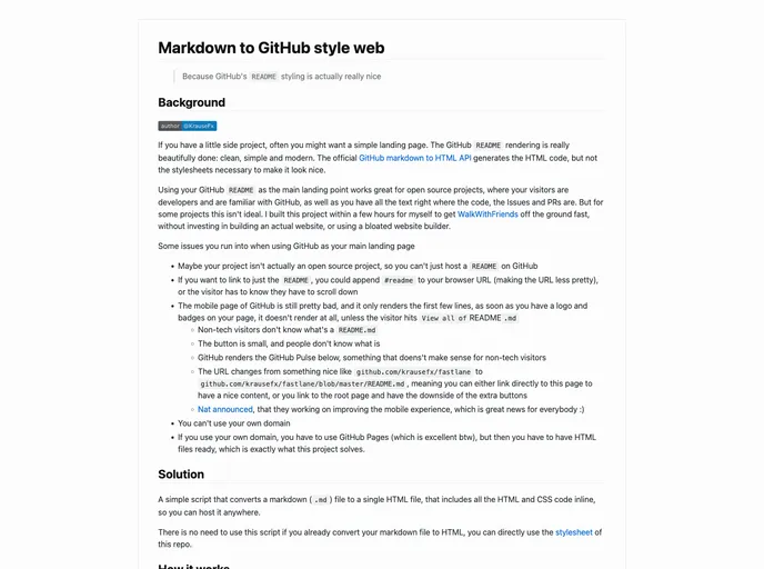 Markdown To Html Github Style by Krausefx - A undefined Template | Built At Lightspeed