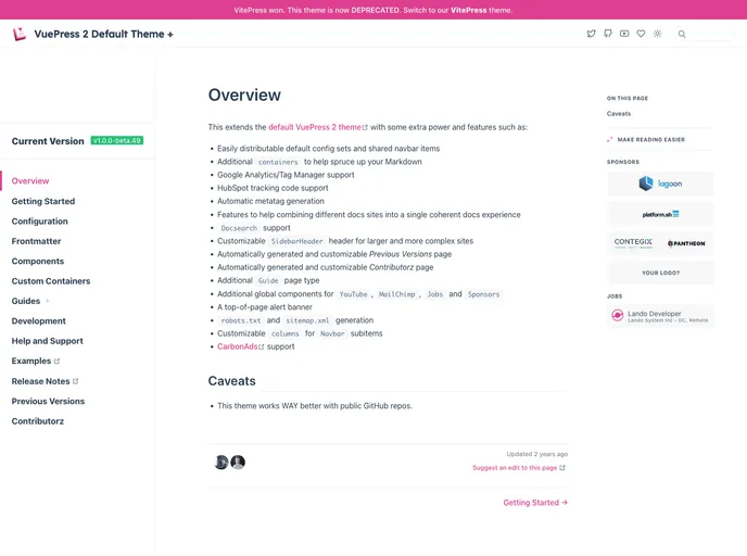 Vuepress Theme Default Plus By Lando A Vue Template Built At Lightspeed 4675