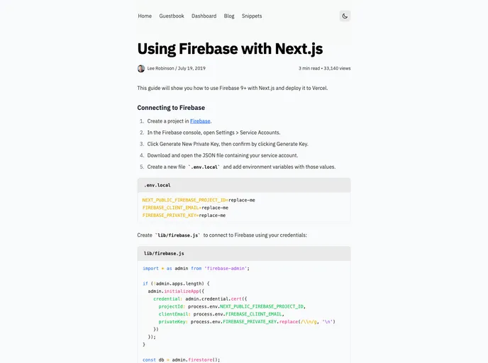 Nextjs Vercel Firebase by Leerob - A undefined Template | Built At Lightspeed