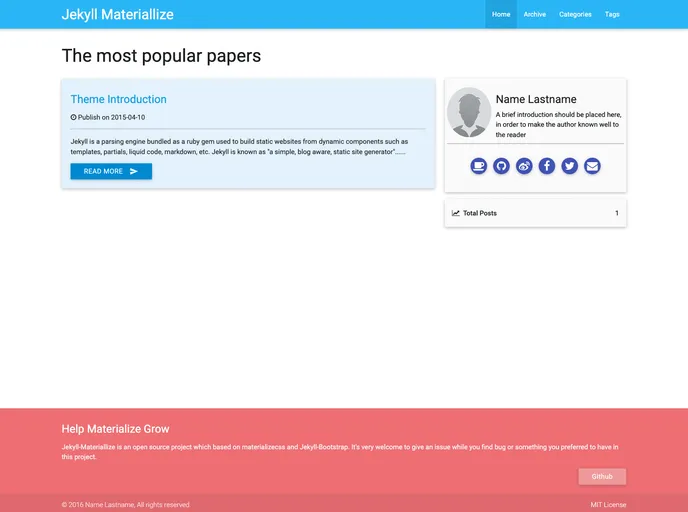 Jekyll Materiallize By Leftstick A Undefined Template Built At