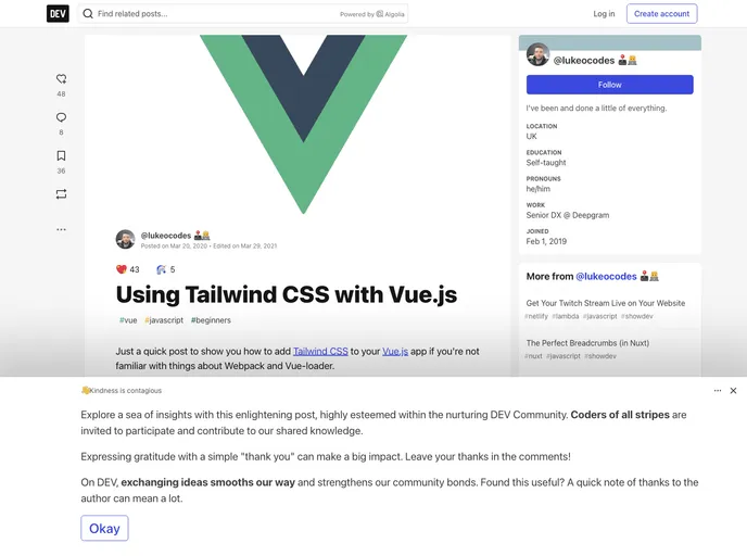 Vuejs Tailwind by Lukeocodes - A Vue Template | Built At Lightspeed Vuejs Tailwind by Lukeocodes - A Vue Template | Built At Lightspeed