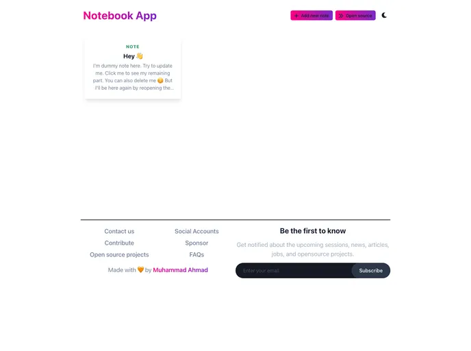 Notebook by Ma Ahmad - A React Template | Built At Lightspeed