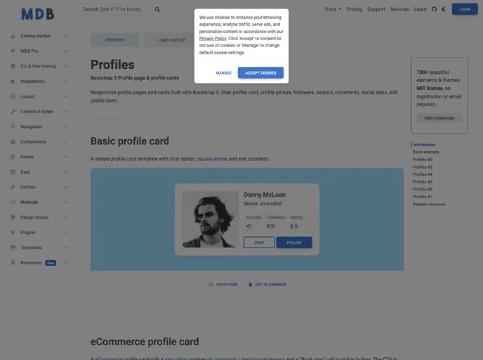 Bootstrap Profiles by Mdbootstrap - A undefined Template | Built At Lightspeed