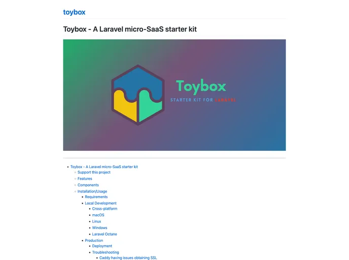 Toybox by Nikspyratos - A Laravel Template | Built At Lightspeed