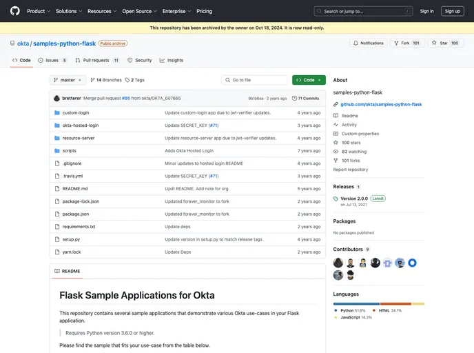 Samples Python Flask by Okta - A undefined Template | Built At Lightspeed