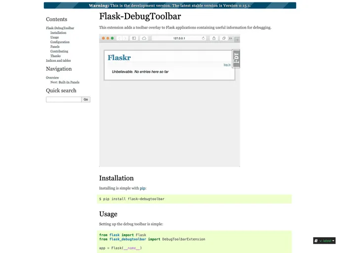 Flask Debugtoolbar by Pallets Eco - A Flask Template | Built At Lightspeed