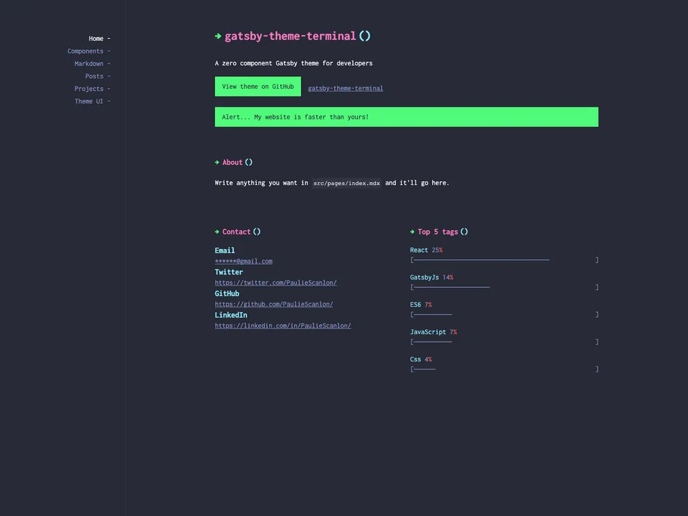 Gatsby Theme Terminal by Pauliescanlon - A Gatsby Template | Built At Lightspeed