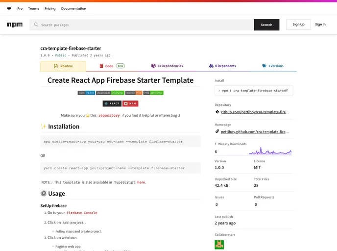 Cra Template Firebase Starter by Pettiboy - A Create React App Template | Built At Lightspeed