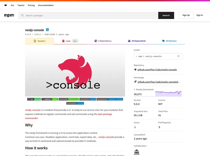 Nestjs Console by Pop Code - A Nestjs Template | Built At Lightspeed