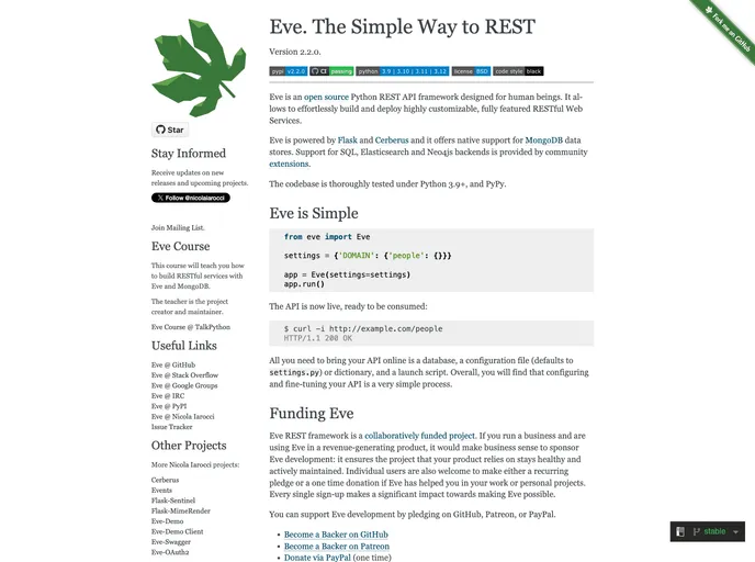 Eve by Pyeve - A Flask Template | Built At Lightspeed