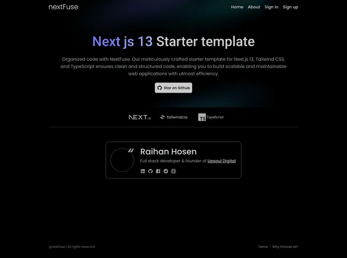 Nextjs 13 Starter Template by Raihanhosen011 - A Nextjs Template | Built At Lightspeed