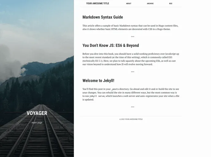 Voyager by Redvi - A Jekyll Template | Built At Lightspeed