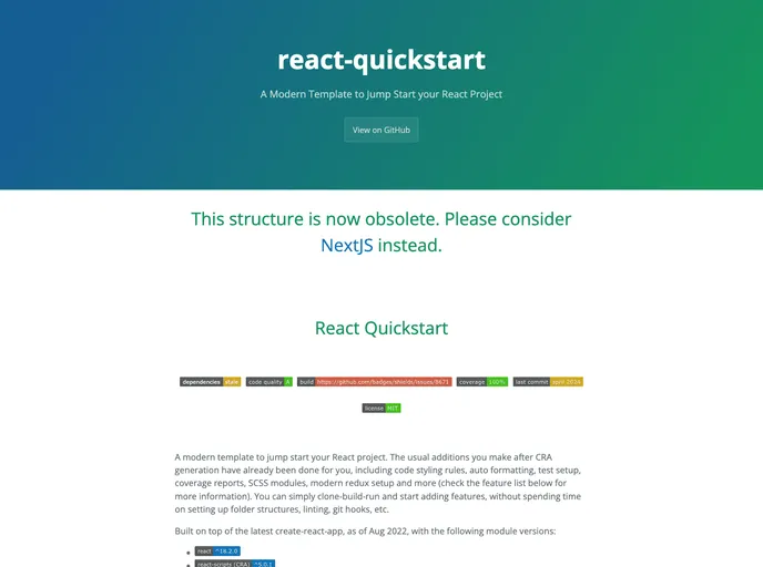 React Quickstart by Sachie - A Create React App Template | Built At Lightspeed