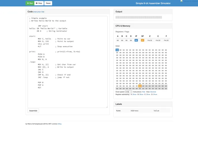 Assembler Simulator by Schweigi - A undefined Template | Built At Lightspeed