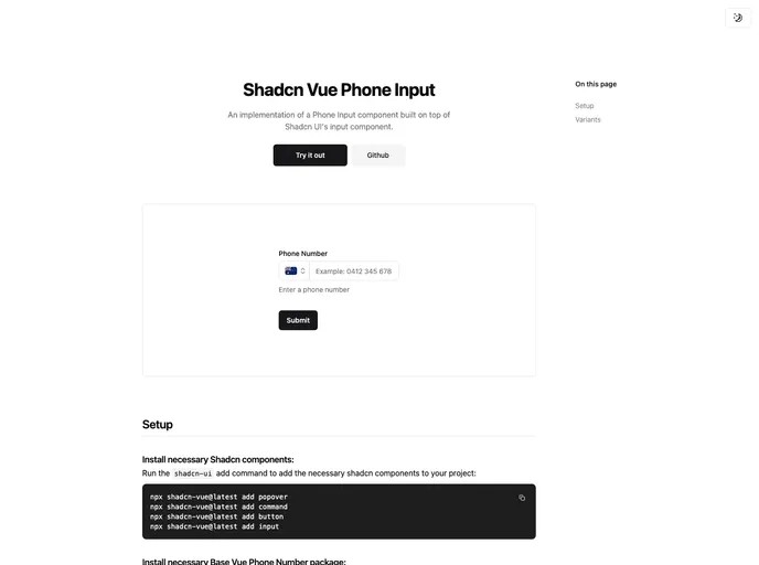 Shadcn Vue Phone Input by Sidverson - A undefined Template | Built At Lightspeed