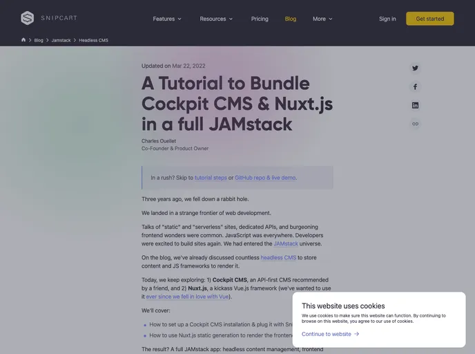 Nuxt Cockpit by Snipcart - A Nuxt Template | Built At Lightspeed