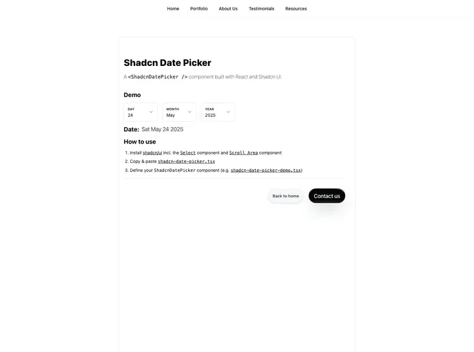Shadcn Date Picker by Stanojevicbojan - A undefined Template | Built At Lightspeed