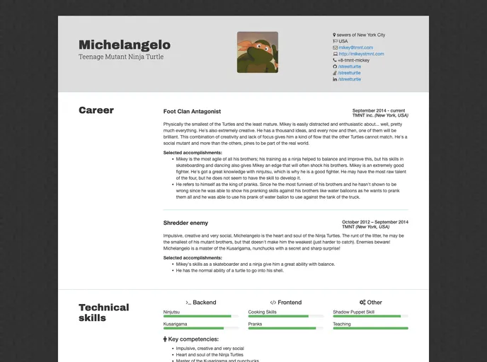 Jekyll Cv Crafter by Streetturtle - A Jekyll Template | Built At Lightspeed