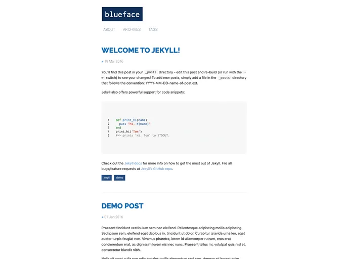 Blueface by Thien - A Jekyll Template | Built At Lightspeed