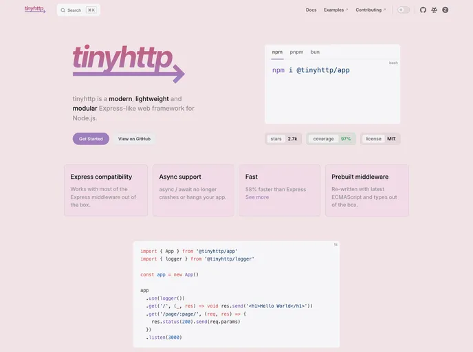 Tinyhttp by Tinyhttp - A Vite Template | Built At Lightspeed
