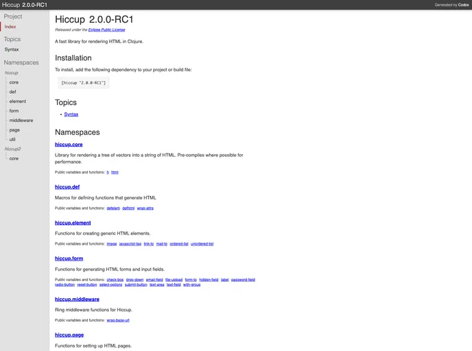 Hiccup by Weavejester - A undefined Template | Built At Lightspeed