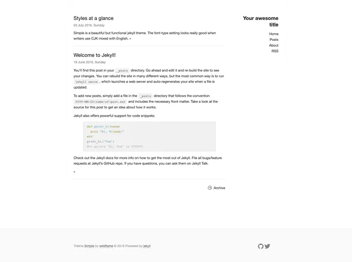 Jekyll Simple by Wild Flame - A undefined Template | Built At Lightspeed