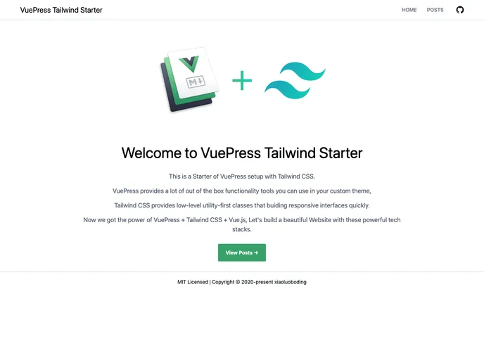 Vuepress Tailwind Theme Starter by Xiaoluoboding - A Vuepress Template | Built At Lightspeed